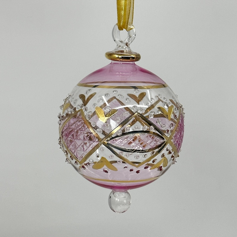 Hand Blown Egyptian Glass Christmas Ornament: Large Globe With Gold ...