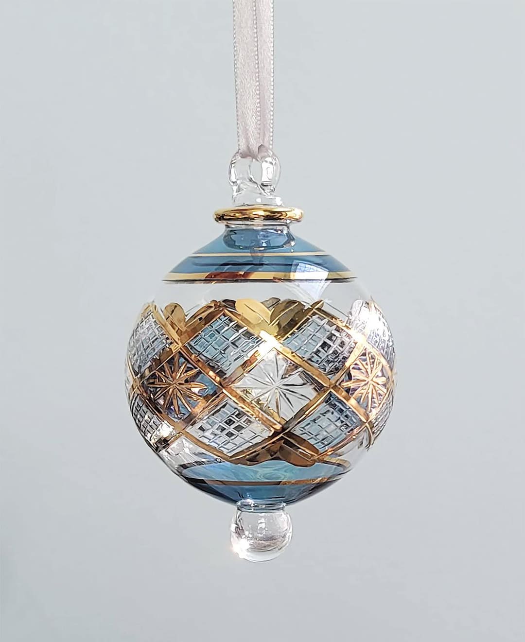 Hand Blown Glass Christmas Ornament: Egyptian Geometric Design With ...