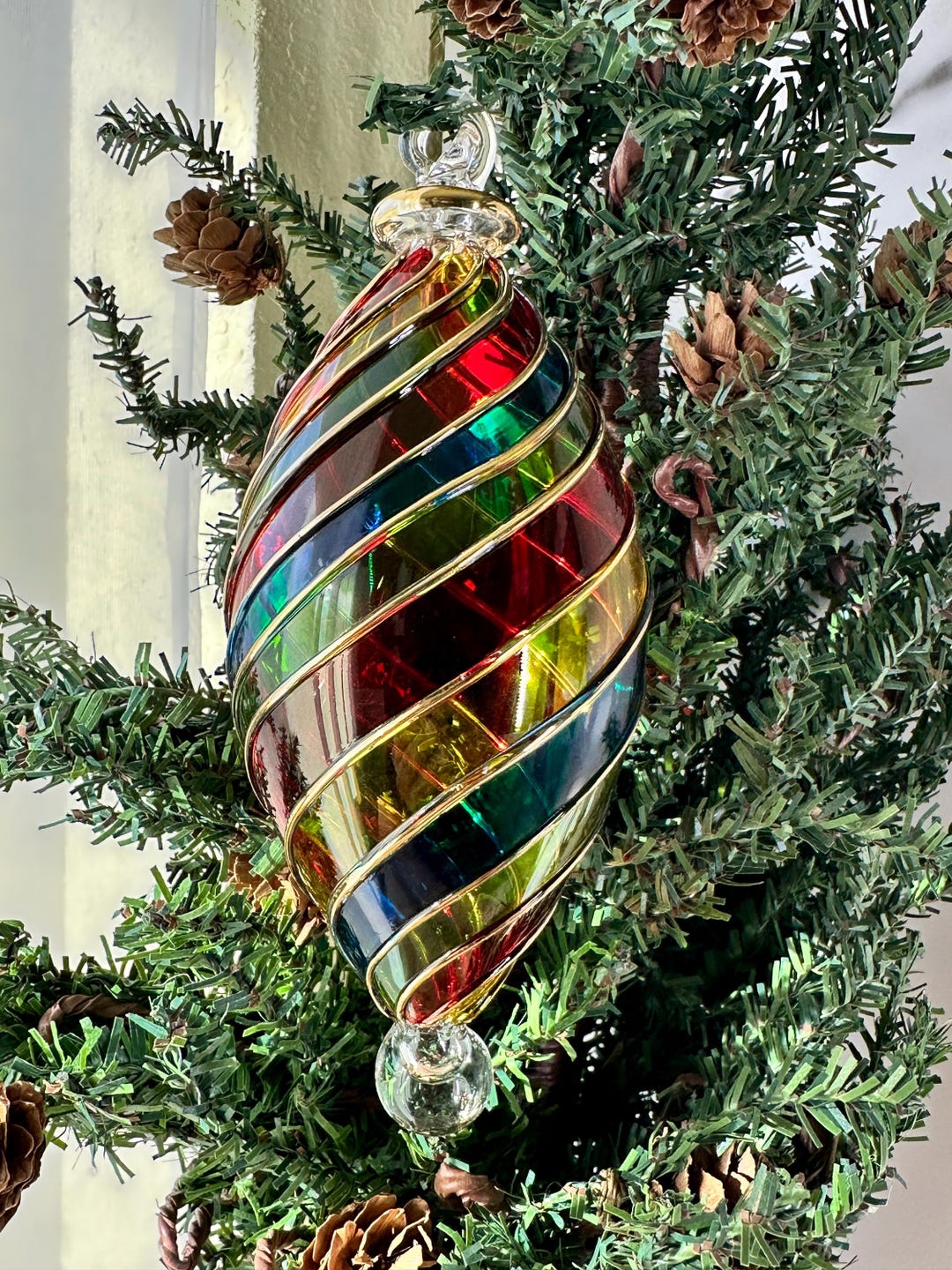 Multi Color Oval Shape Stem Ornament - Egyptian Hand Blown Glass ...
