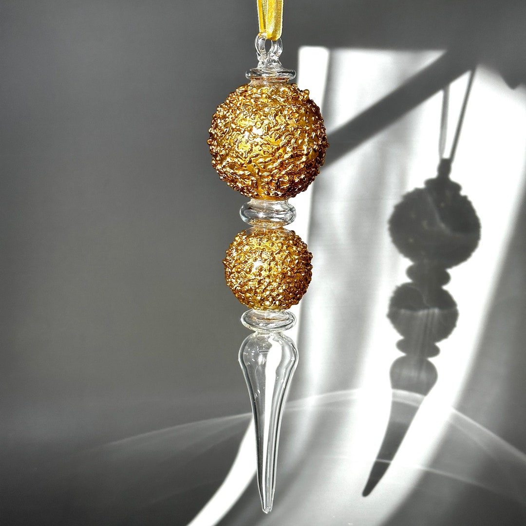 Granular 2 Gold Balls Baton W/ Crystal Teardrop Base Ornament, Egyptian ...