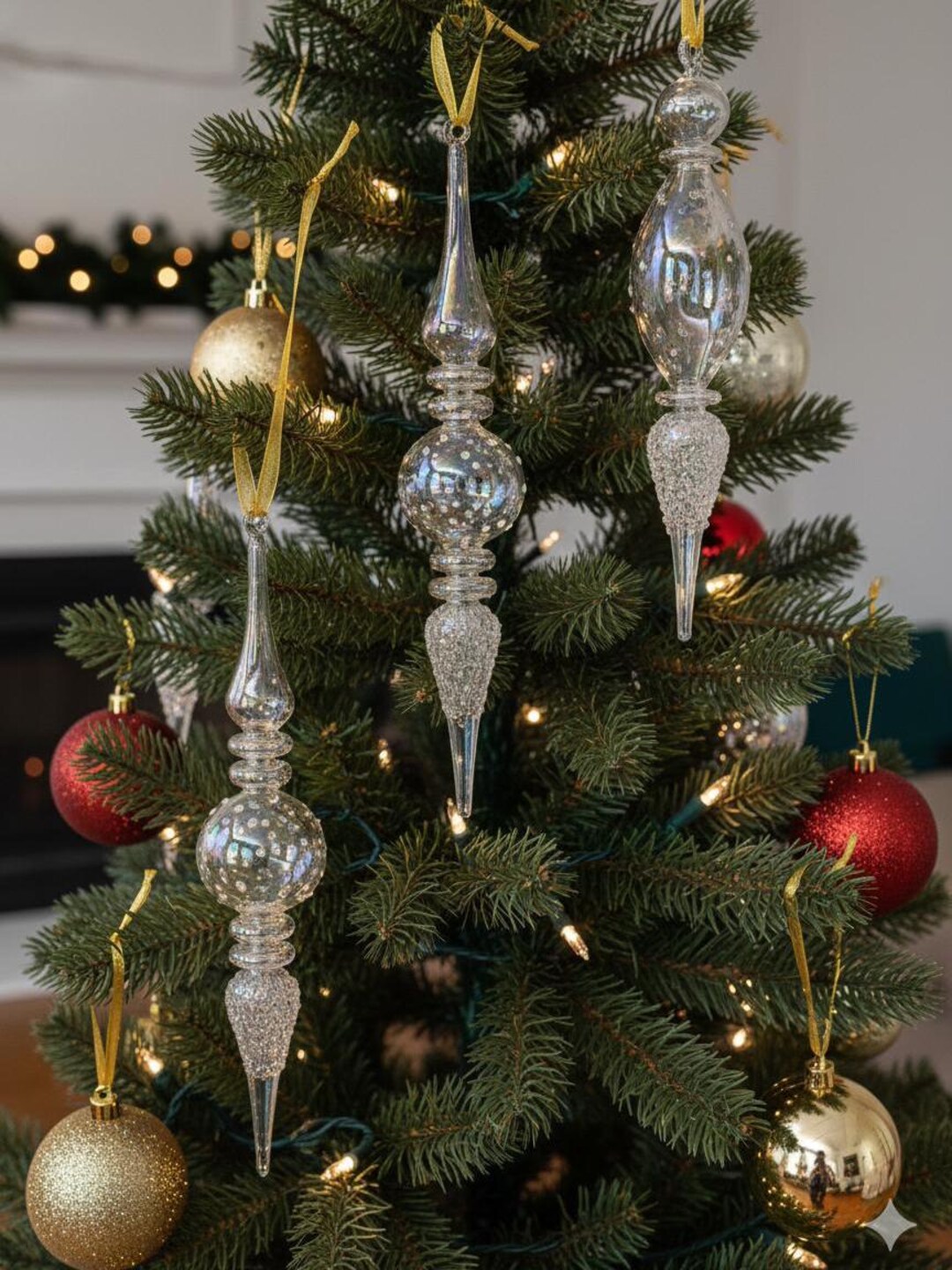 Set of 3 Egyptian Mouth Blown Scepter Ornaments | Iridescent Glass ...