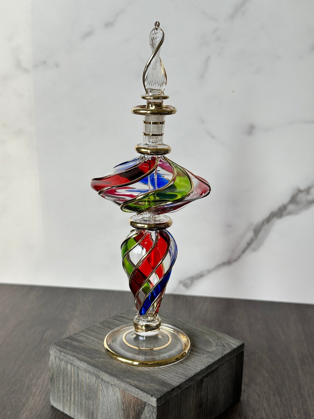 Vintage Egyptian Hand Blown Colorful Glass Empty Perfume Bottle W ...