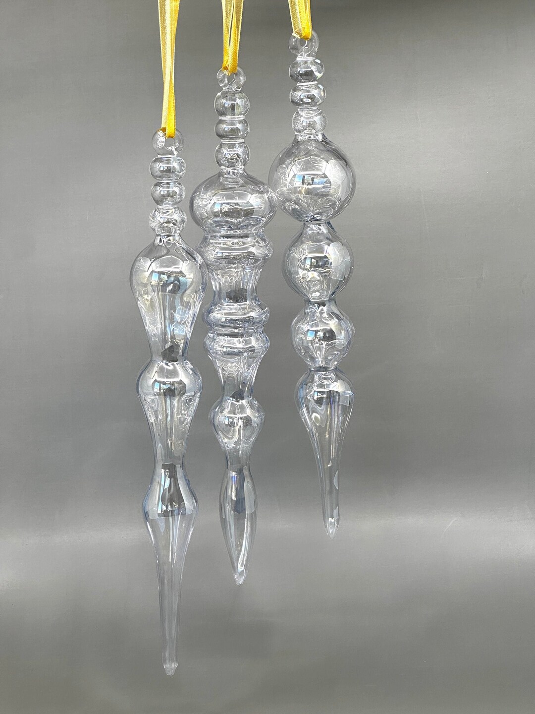 Set of 3 Crystal Clear Glass Icicle Ornament, Multi Shapes (sphere ...