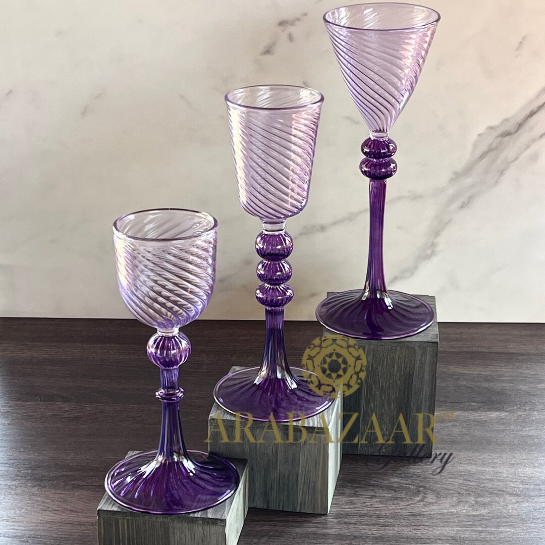 Egyptian Handblown Pastel Purple Goblet Swirl Glass (set of 3} Vintage ...