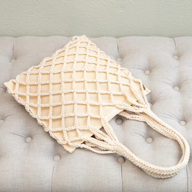 Large Crochet Cotton Top-handle Bag – Handmade Fishnet Knitted Tote for ...