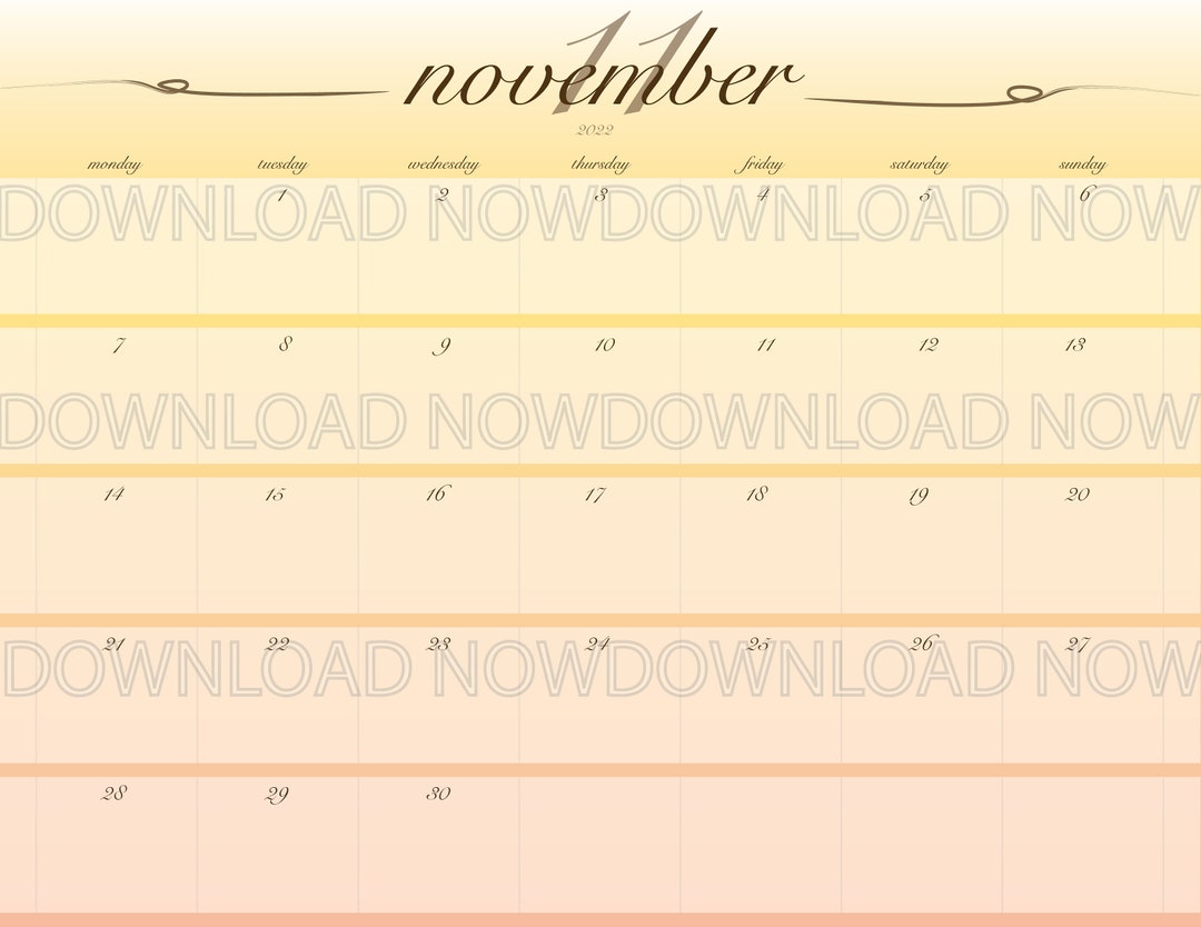 Colorful November Calendar, November 2022 Calendar, Fall Colors, Fall ...