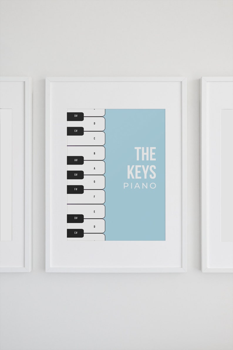 Piano Keys Print Blue Music Notes Minimalist Print Music Learning ...