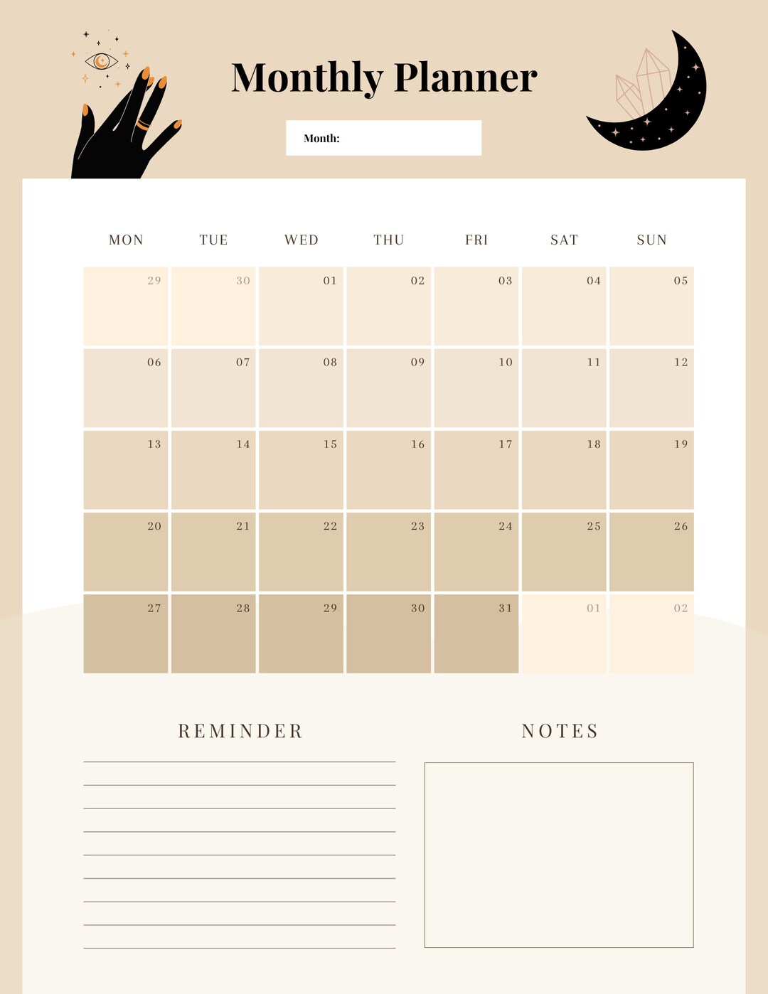 Printable Monthly Planner, Printable Productivity Planner, Instant ...