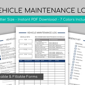 Vehicle Maintenance Form | Printable & Fillable PDF | Maintenance Log ...