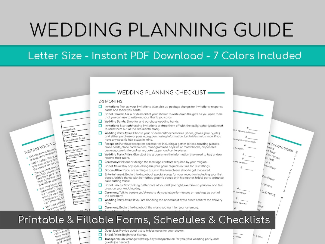 Wedding Planning | 40 Pages | Printable & Fillable PDF | Guide ...