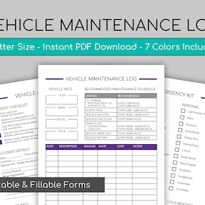Vehicle Maintenance Form | Printable & Fillable PDF | Maintenance Log ...