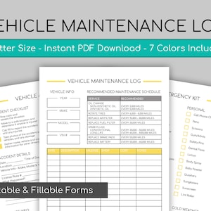 Vehicle Maintenance Form | Printable & Fillable PDF | Maintenance Log ...