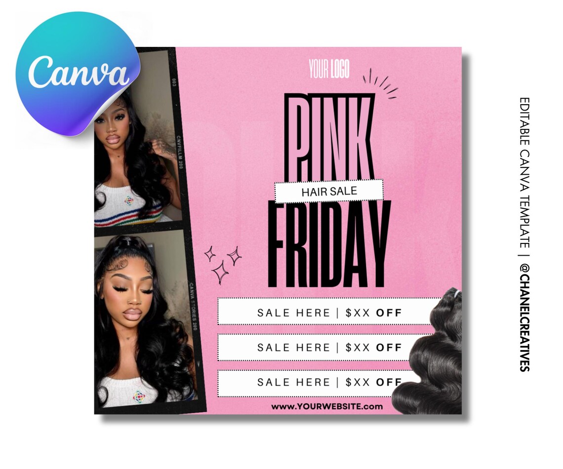 Pink Friday Hair Sale: Editable Flyer, Hair Bundles Promo, Wig Sale ...