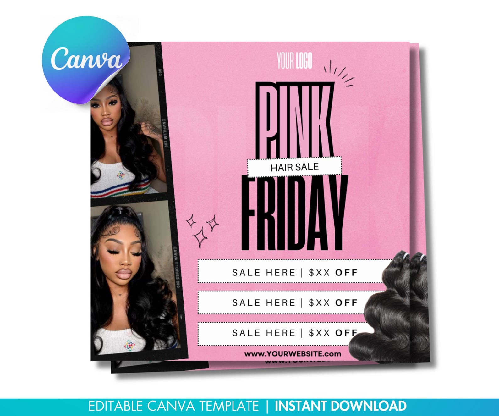 Pink Friday Hair Sale: Editable Flyer, Hair Bundles Promo, Wig Sale ...