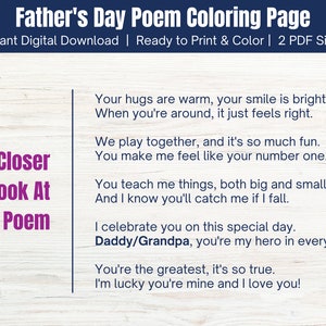 Father's Day Poem Printable | Father's Day Coloring Page | DIY Father's ...