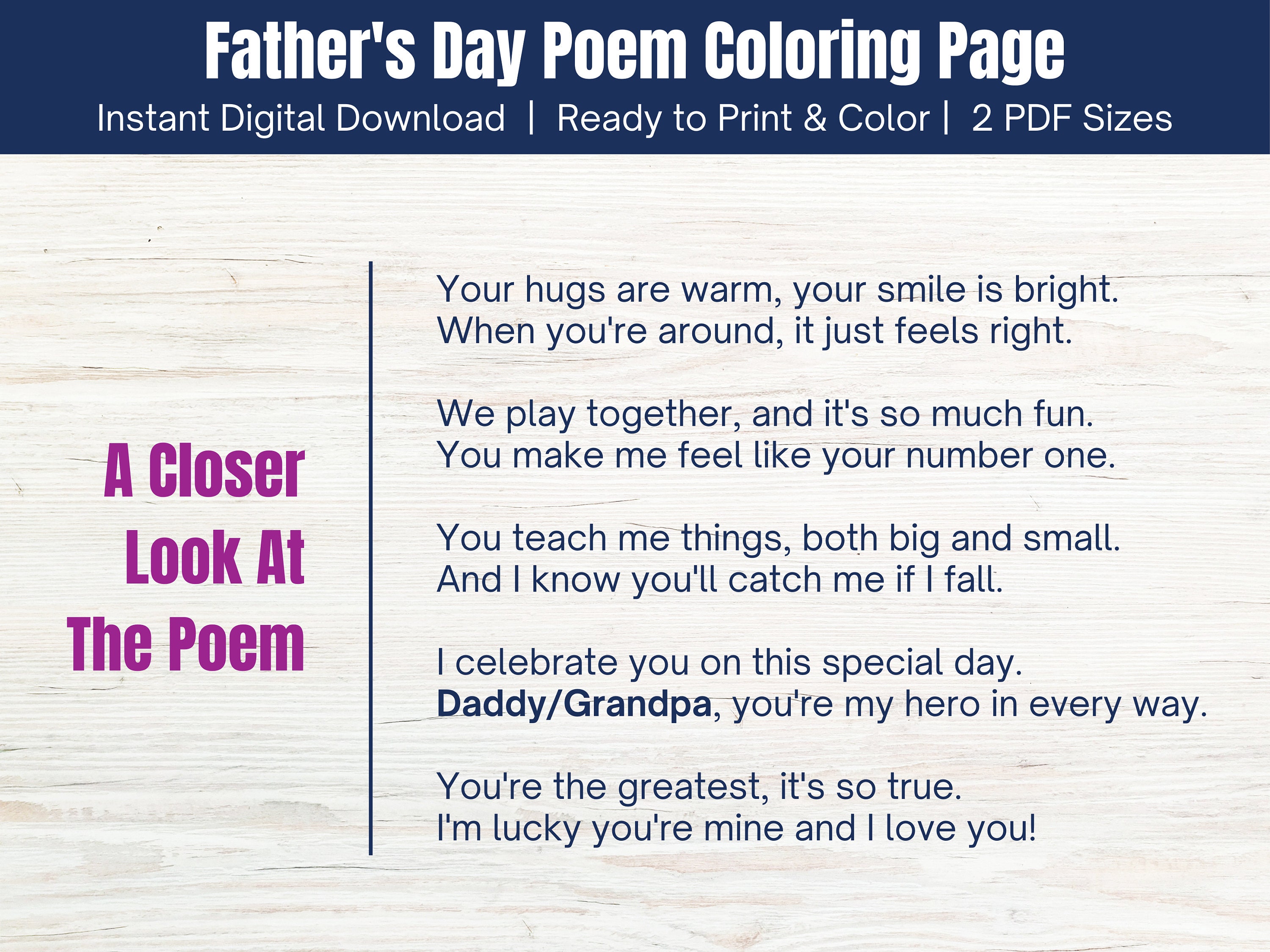 Father's Day Poem Printable | Father's Day Coloring Page | DIY Father's ...
