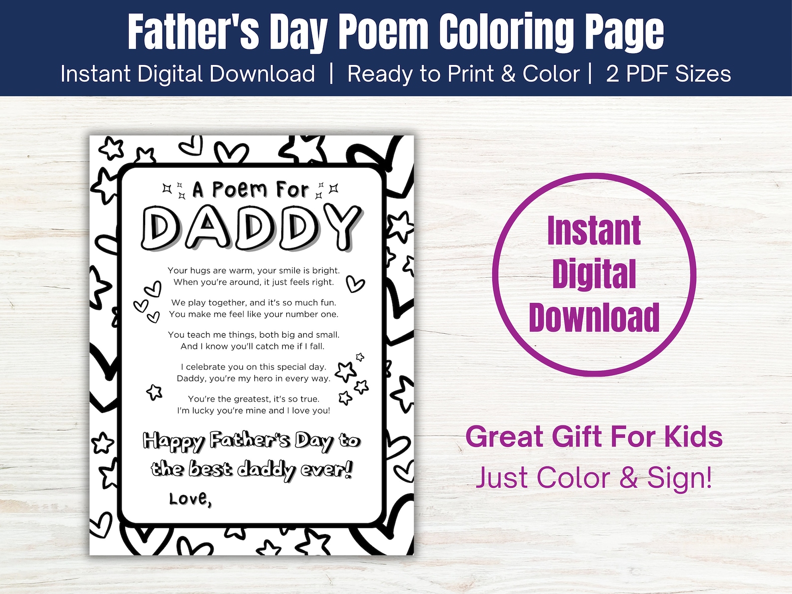 Father's Day Poem Printable | Father's Day Coloring Page | DIY Father's ...