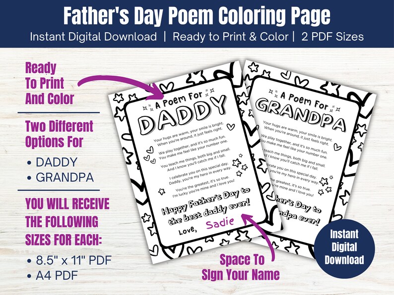 Father's Day Poem Printable | Father's Day Coloring Page | DIY Father's ...