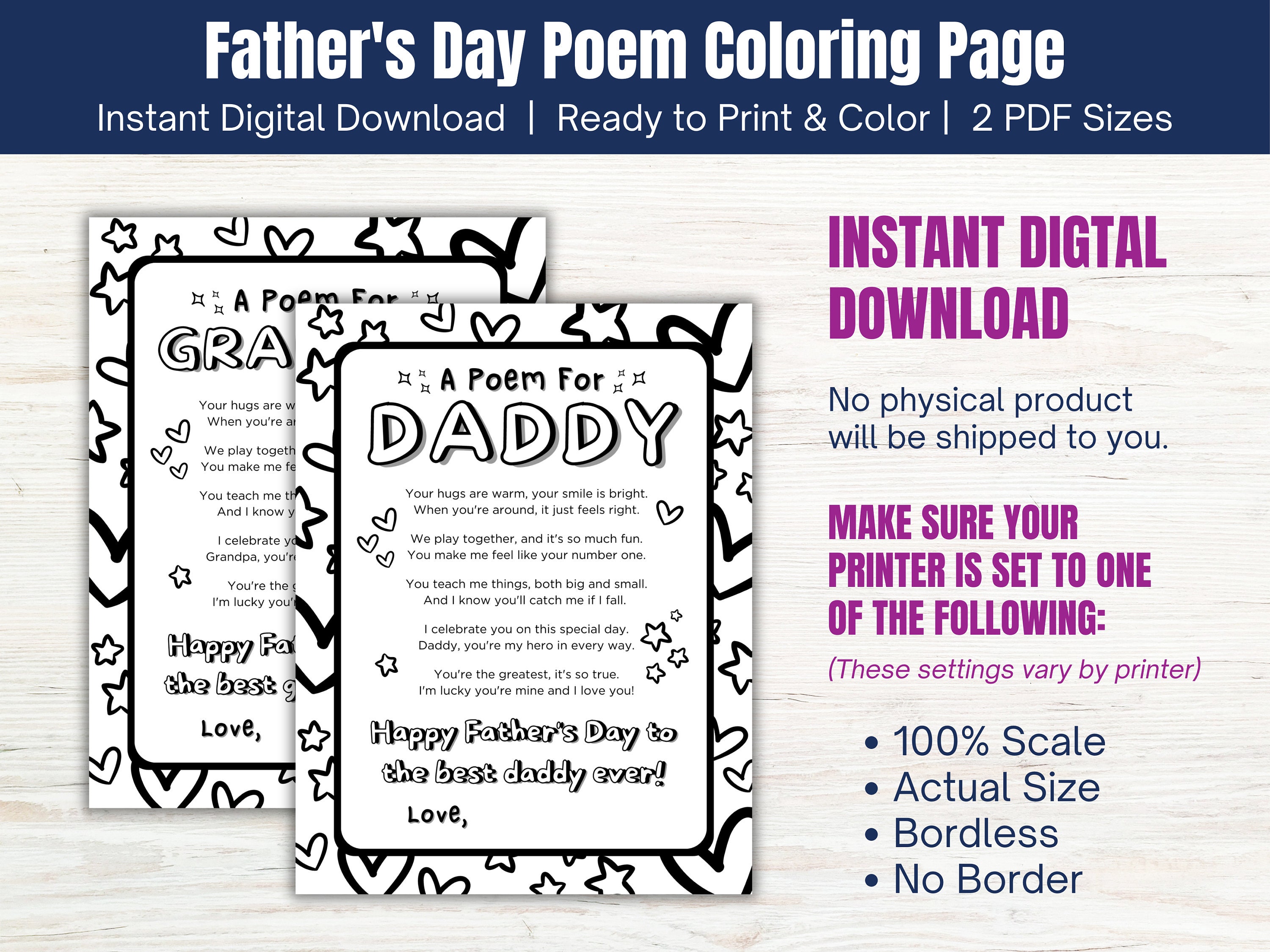 Father's Day Poem Printable | Father's Day Coloring Page | DIY Father's ...
