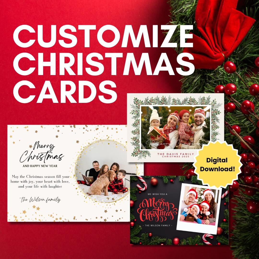 Personalized Christmas Cards Printable PDF Custom Holiday Greeting ...