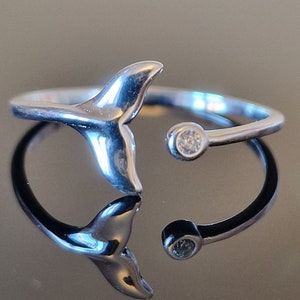 Silver Whale Tail Open Ring in Sterling Silver With Zerconia Adjustable ...