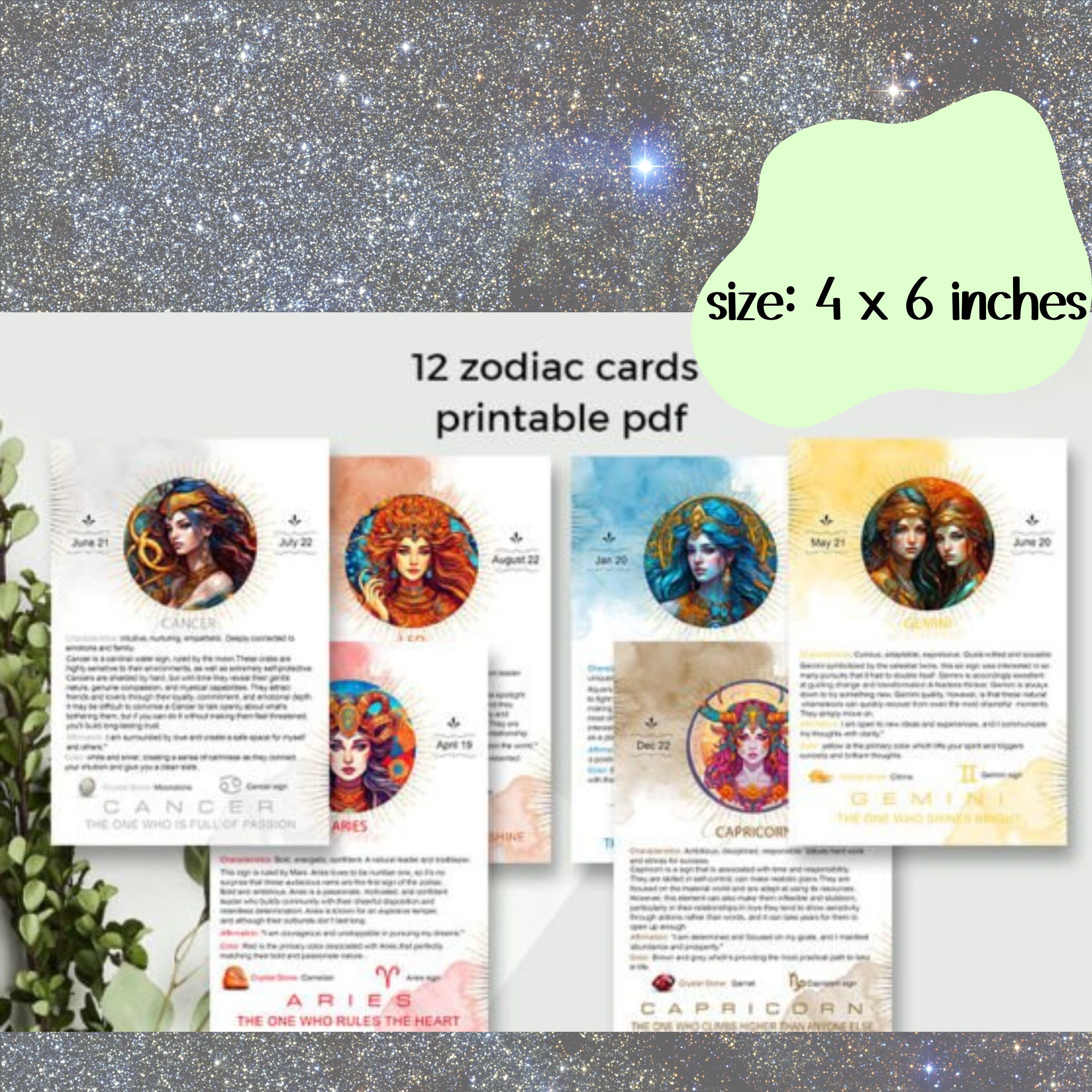 Zodiac Art Cards: Inspirational Affirmations, Astrology Gift (PDF ...