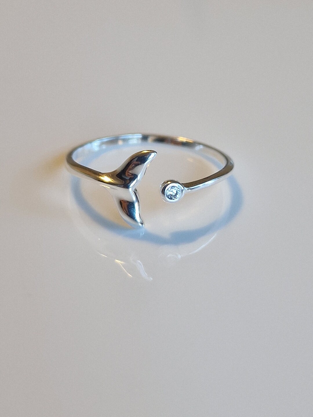 Silver Whale Tail Open Ring in Sterling Silver With Zerconia Adjustable ...