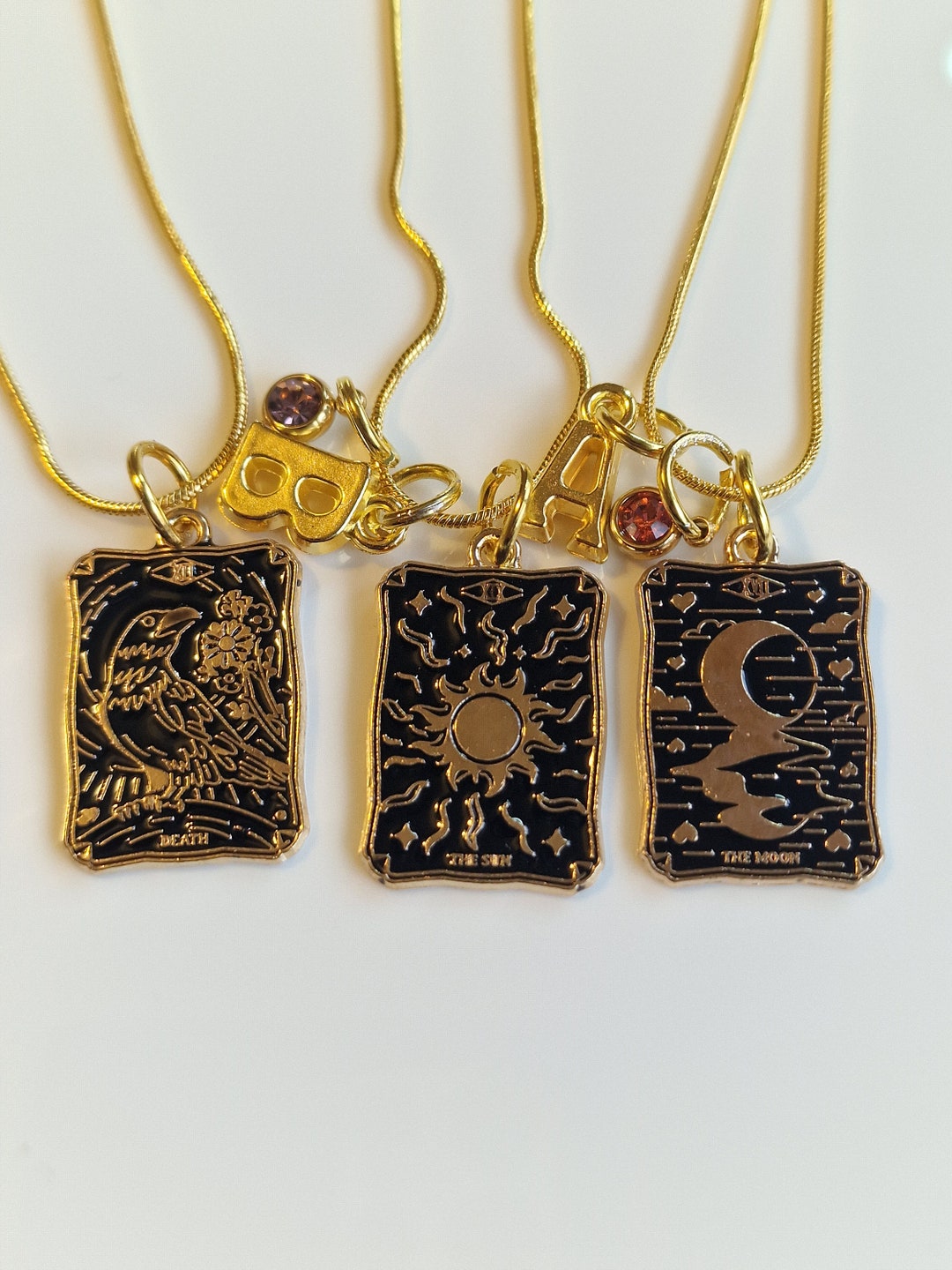 Personalised Tarot Card Pendants Black and Gold Tarot Card Necklace ...