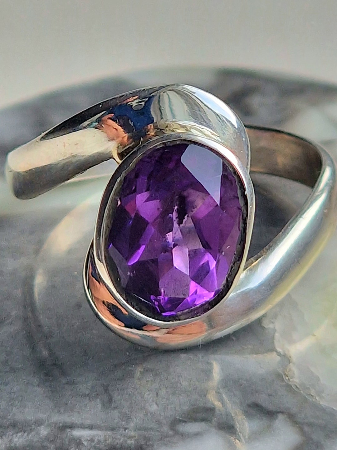 February Birthstone Amethyst Ring Sterling Silver Gemstone Statement ...