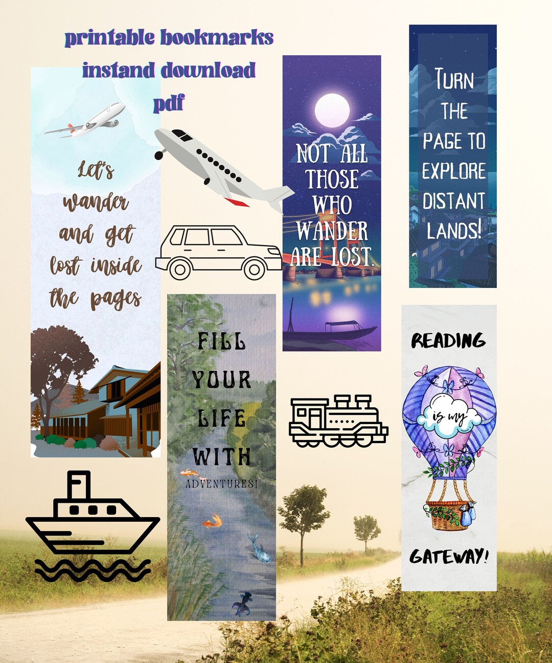 Bookmarks Printable Instant Download Travel Lovers Bookmarks Printable ...