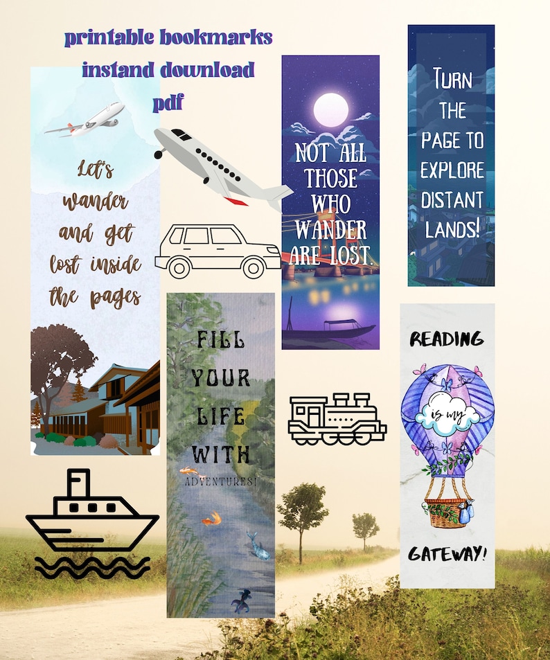 Bookmarks Printable Instant Download Travel Lovers Bookmarks - Etsy