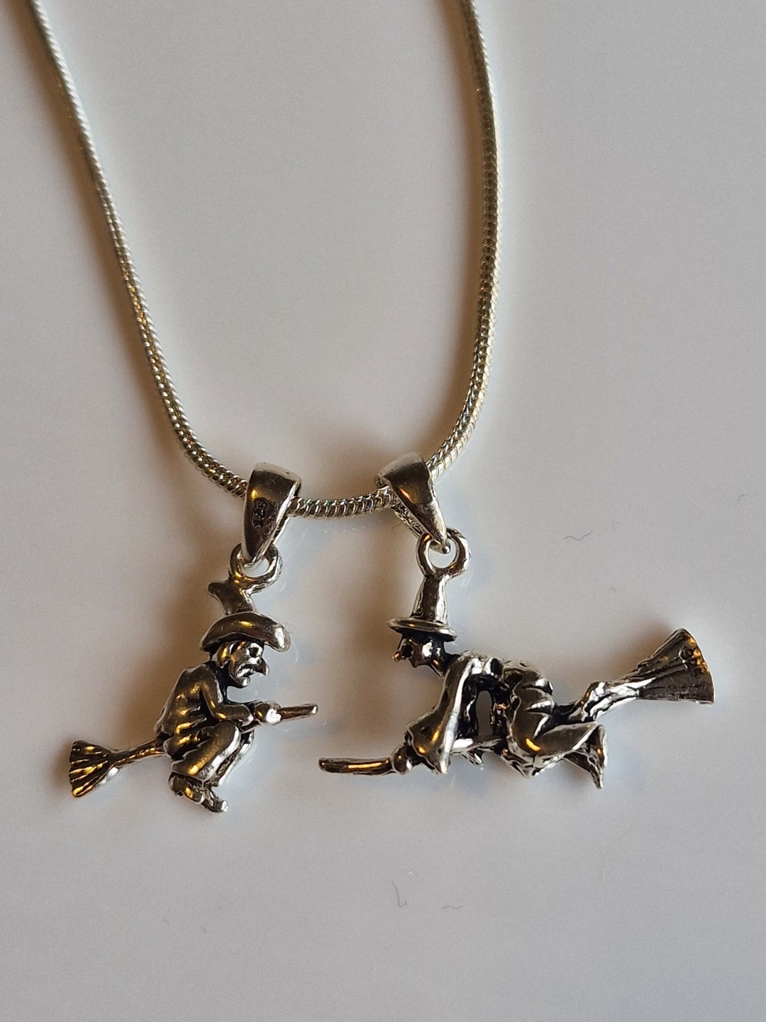 Tiny Silver Witch Pendants Hecate Jewelry Witch on A Broom Lucky Charm ...