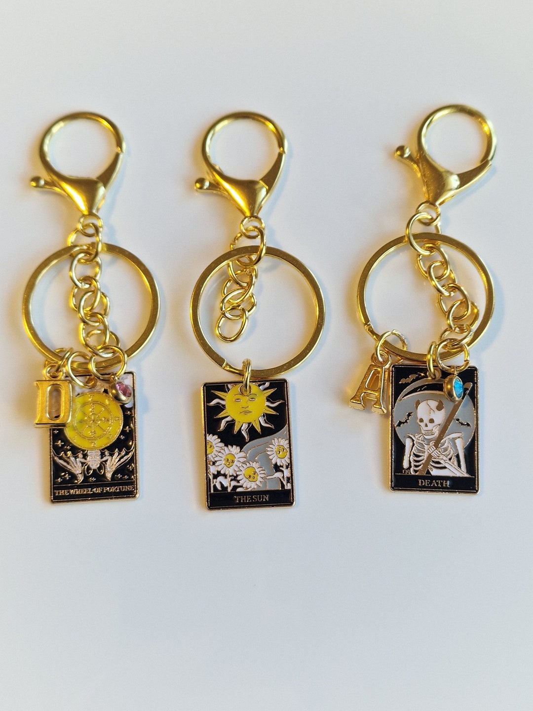 Personalised Tarot Card Black and Gold Key Chain Tarot Card Key Ring ...