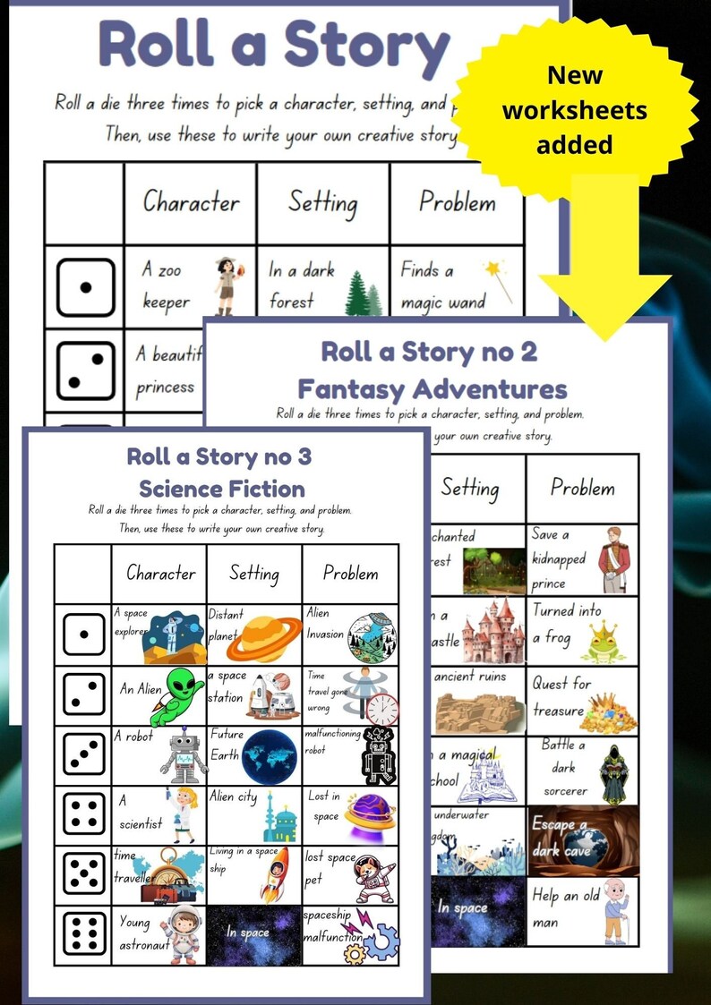 Creative Writing Worksheets: Roll a Story, Fantasy, Science Fiction ...