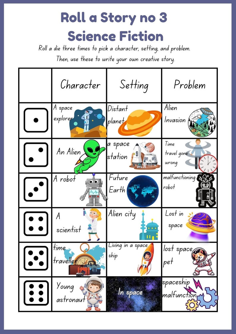 Creative Writing Worksheets: Roll a Story, Fantasy, Science Fiction ...