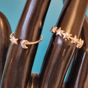 Sterling Silver Star Rings, Rising Star Ring, Crescent Moon & Star Ring Adjustable, Gift for Her ...