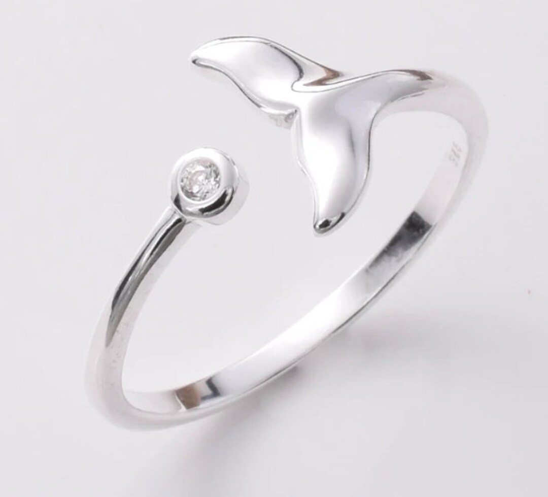 Silver Whale Tail Open Ring in Sterling Silver With Zerconia Adjustable ...
