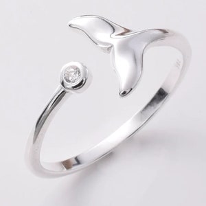 Silver Whale Tail Open Ring in Sterling Silver With Zerconia Adjustable ...