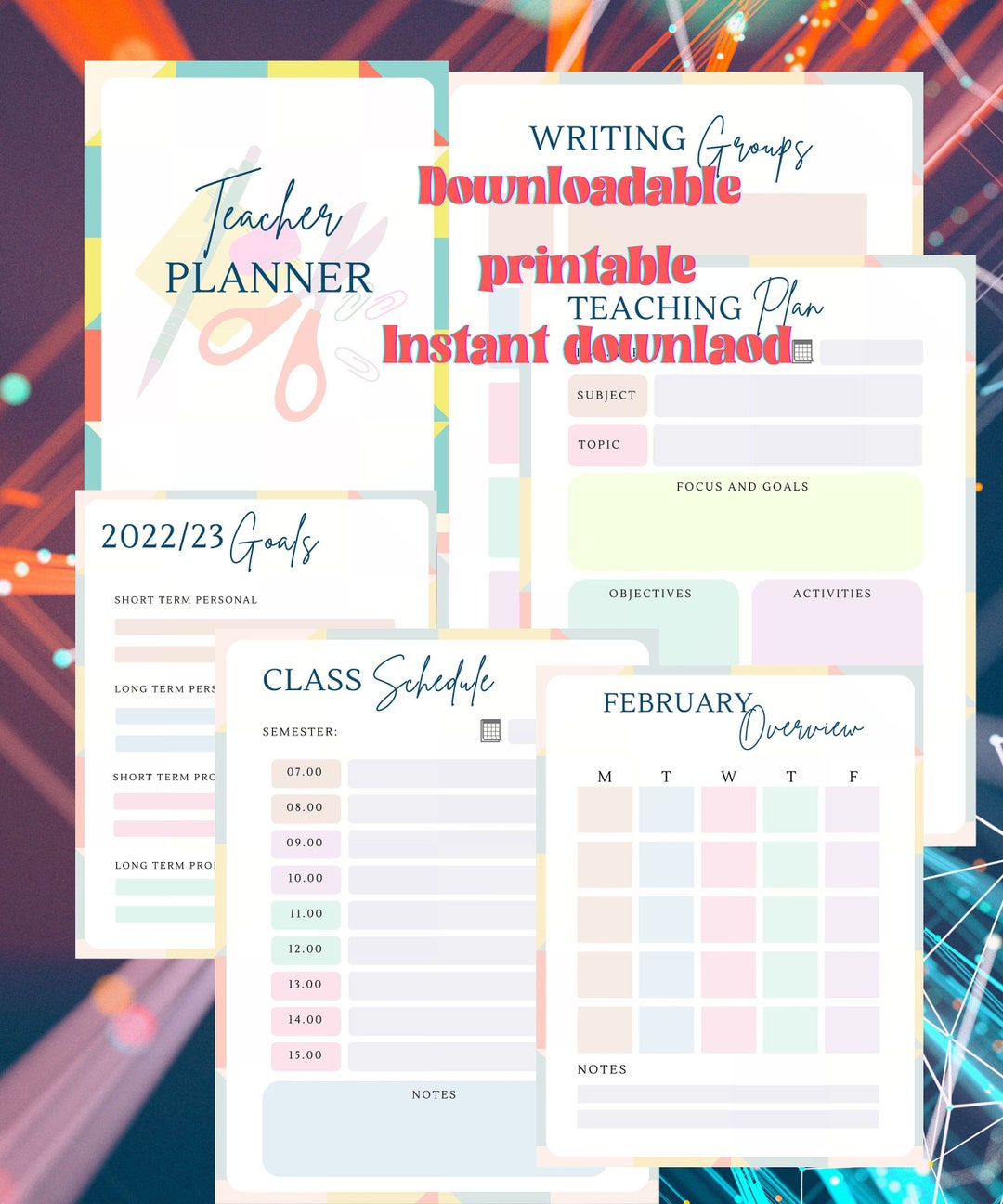 Teacher Planner Printable Planner Yearly Educational Planner Instant ...