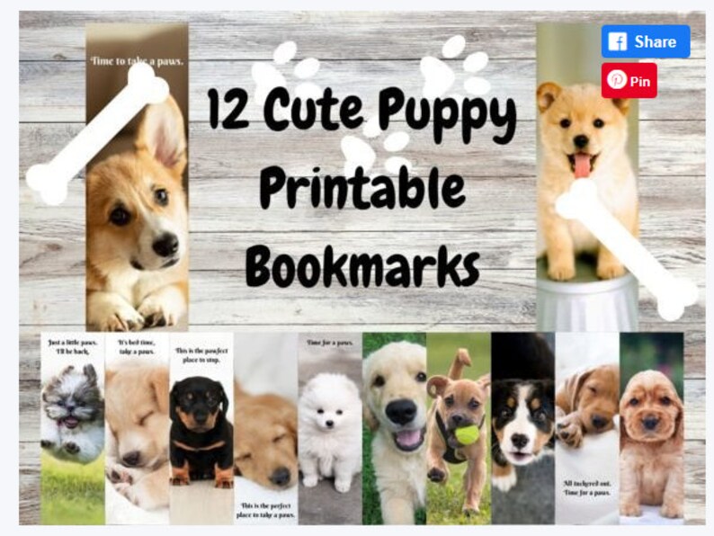 Printable Bookmarks Puppy Bookmarks Cute Puppy Bookmarks Dog - Etsy