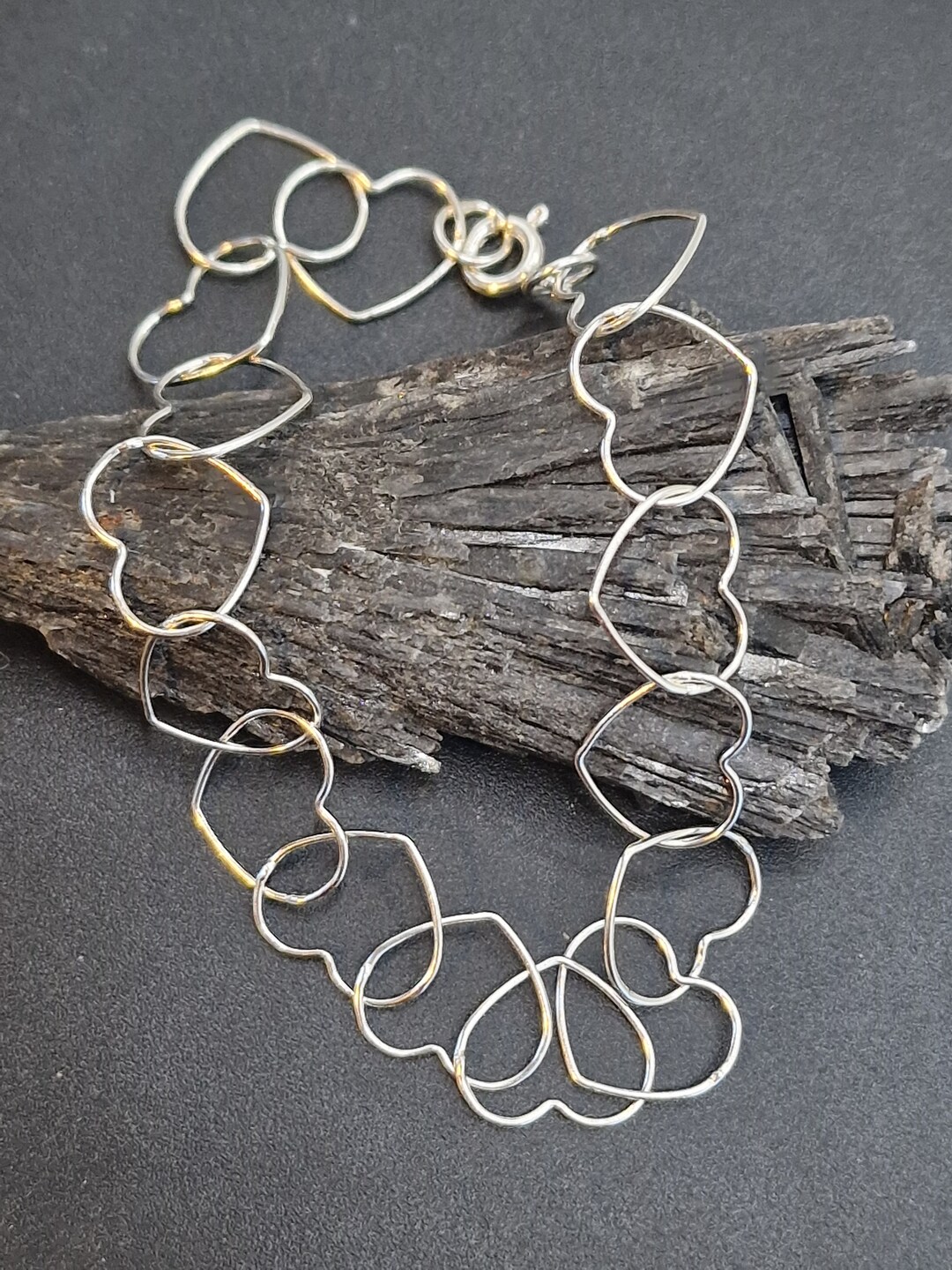 Sterling Silver Interlocking Heart Bracelet: Delicate Handmade Bangle ...