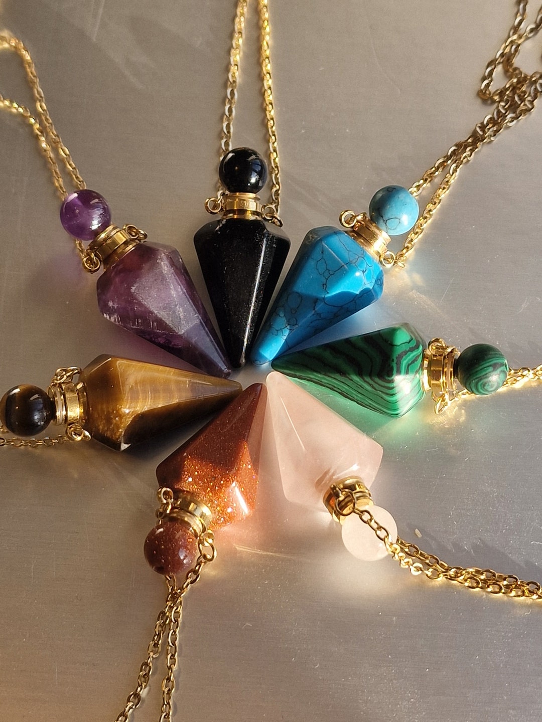 Necklace Crystal Pendant Pendulum Perfume Bottle Necklace Essential Oil ...