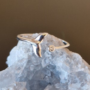 Silver Whale Tail Open Ring in Sterling Silver With Zerconia Adjustable ...