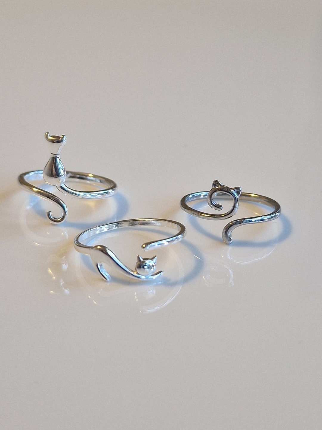 Silver Kitty Ring Cat Rings Adjustable Cute Rings Gift for Cat-lovers ...