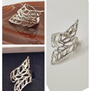 Silver Leaf Wrap Ring Sterling Silver 925 Gift for Her Statement Ring Handmade Silver Ring Leaf ...