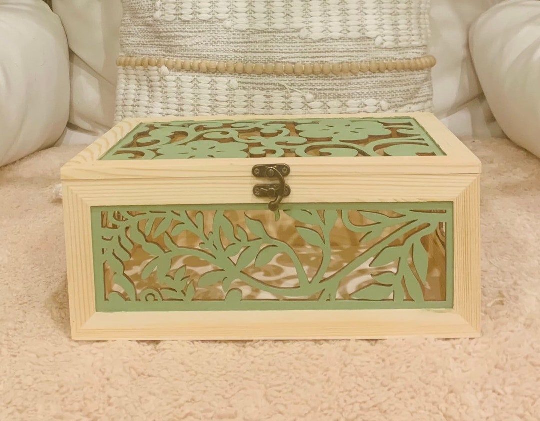 Hand Painted Sage Green Raw Wooden Carved Box With Cutouts - Etsy