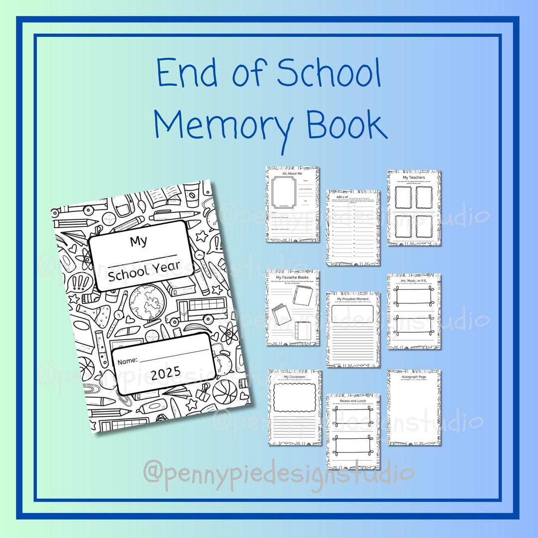End of the Year Memory Book, 10 Pages, Elementary School Memory Book ...