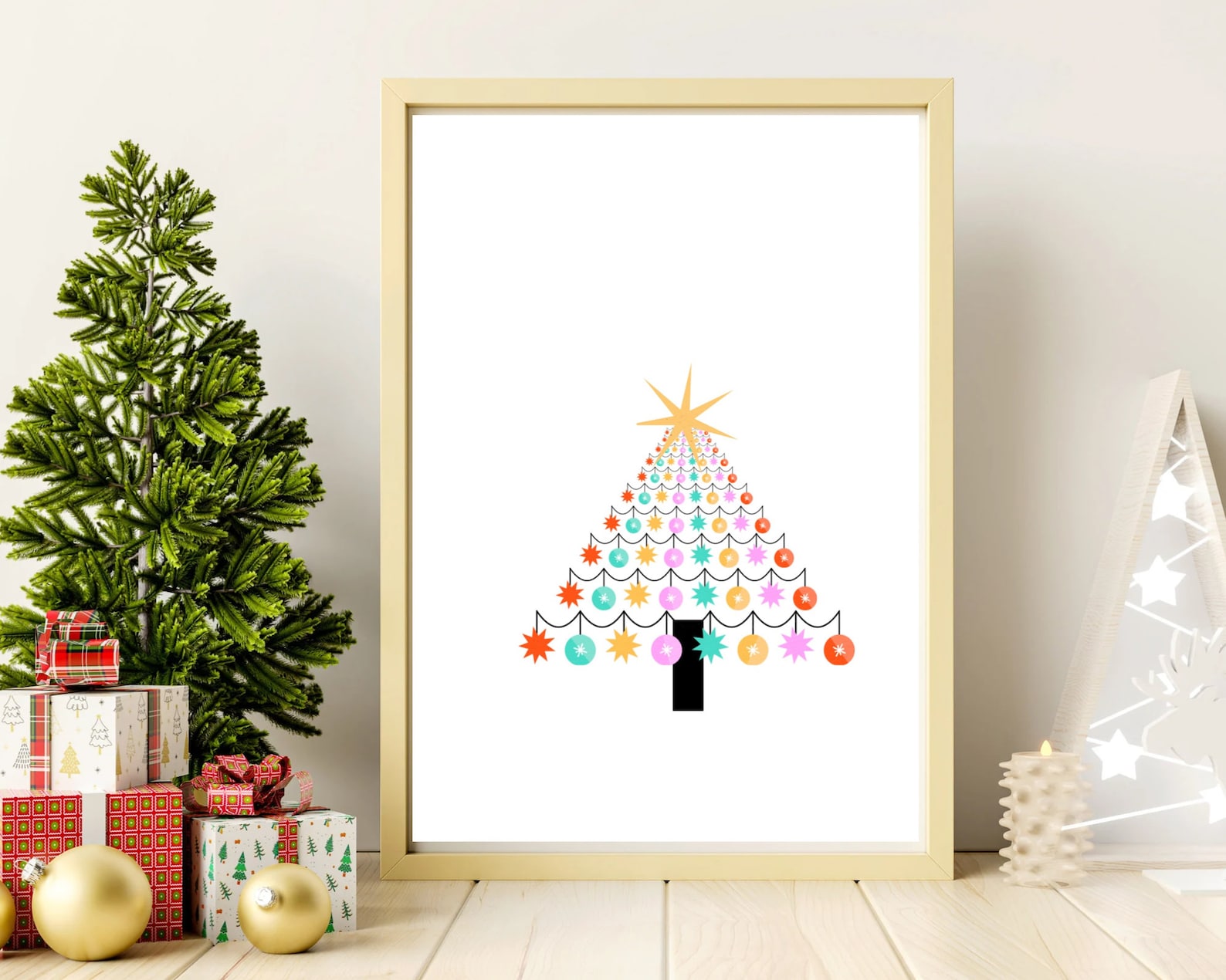 Christmas Lights Tree Digital Wall Art - Etsy
