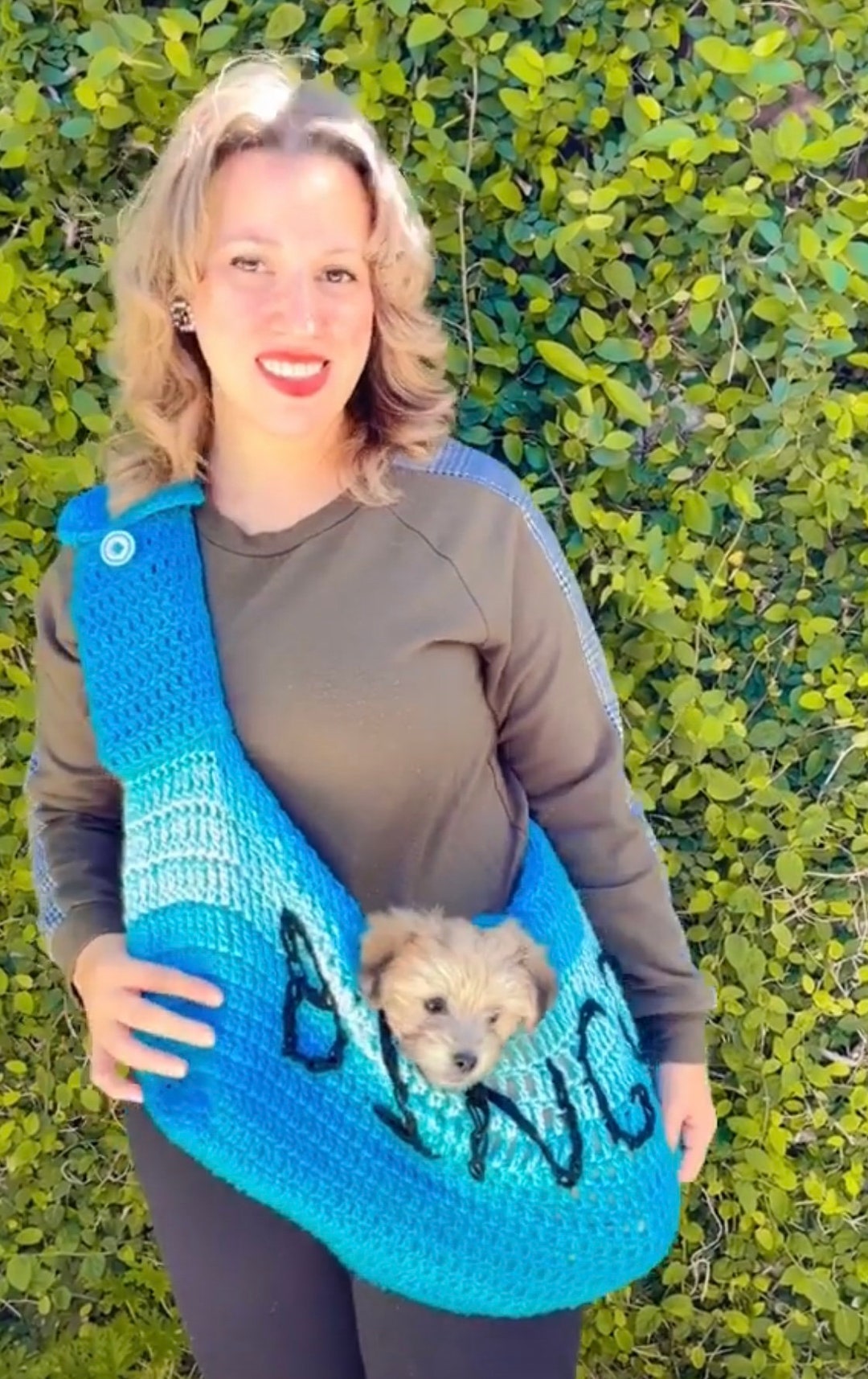Handmade Crochet Dog Carrier: Stylish Puppy Travel Sling With Pocket - Etsy