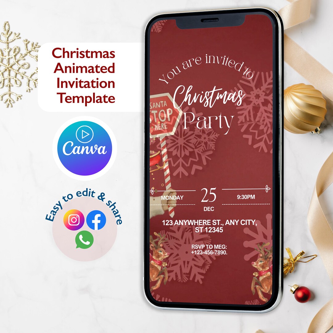 Christmas Party Animated Invitation Template, Digital Christmas Party ...